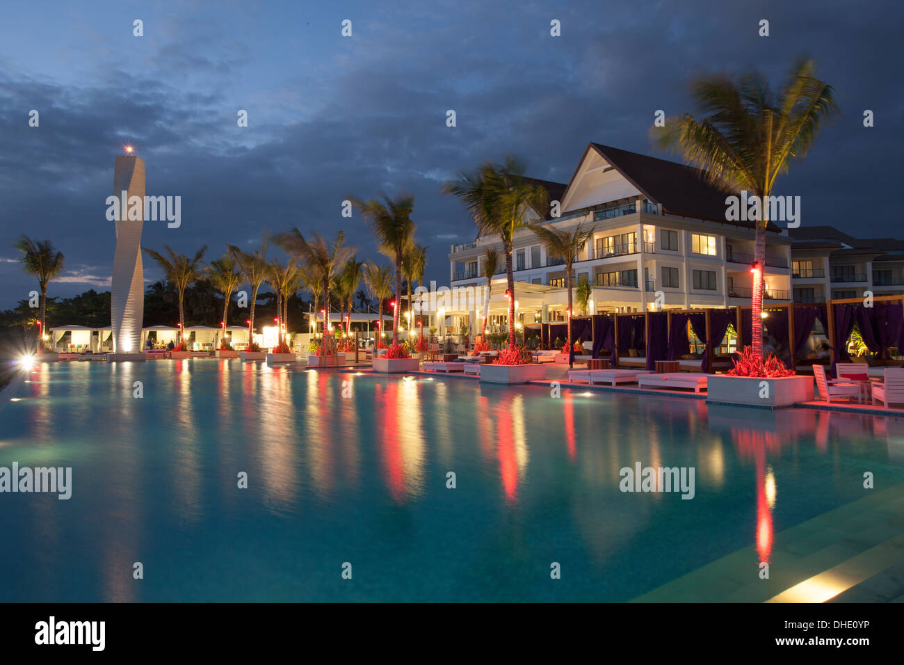 night view pool hotel Bali reflection bar trees color colorful attract ...