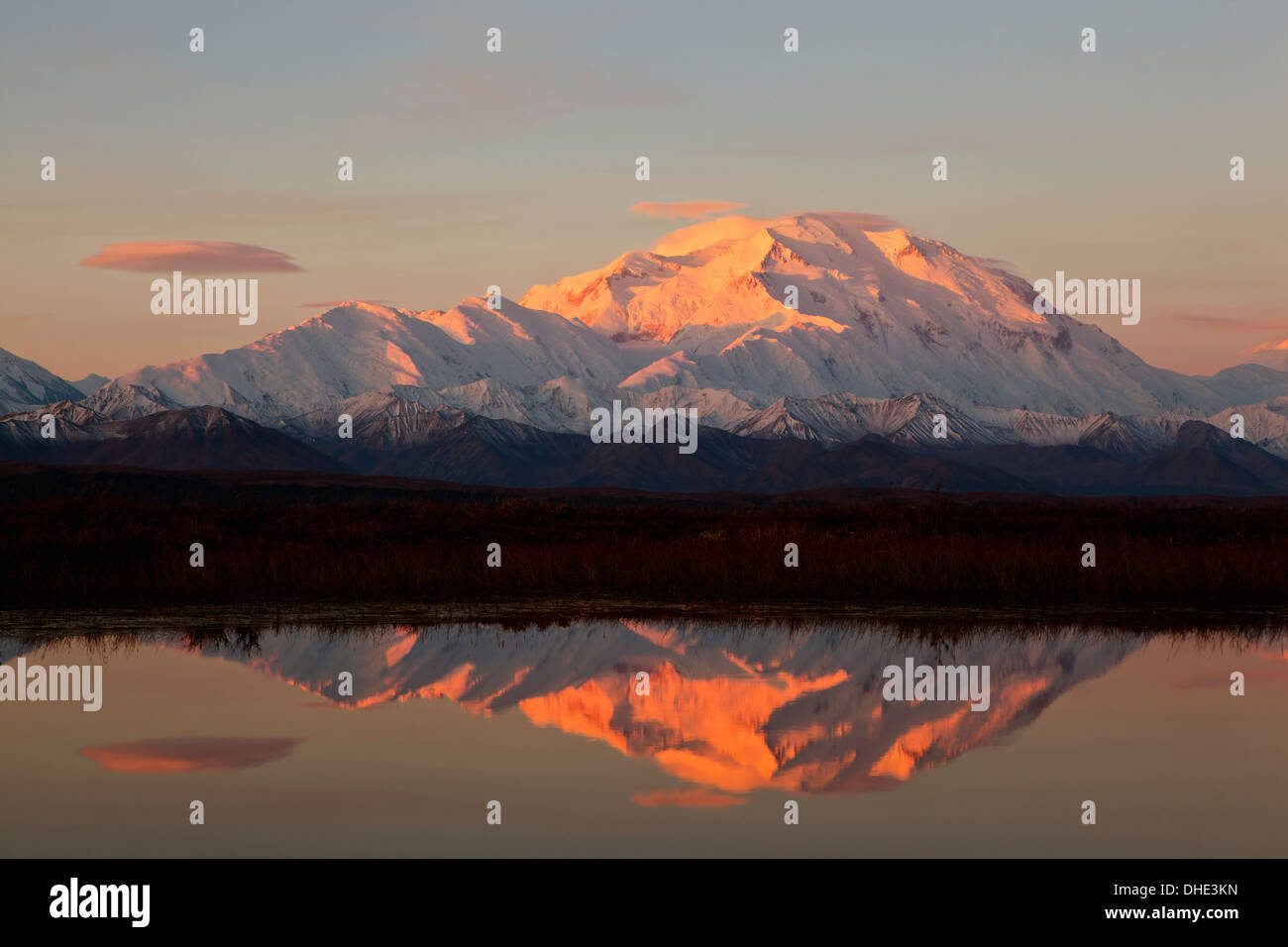 Alpenglow On Mt. Mckinley, Also Known As Denali, Reflected In Tundra ...