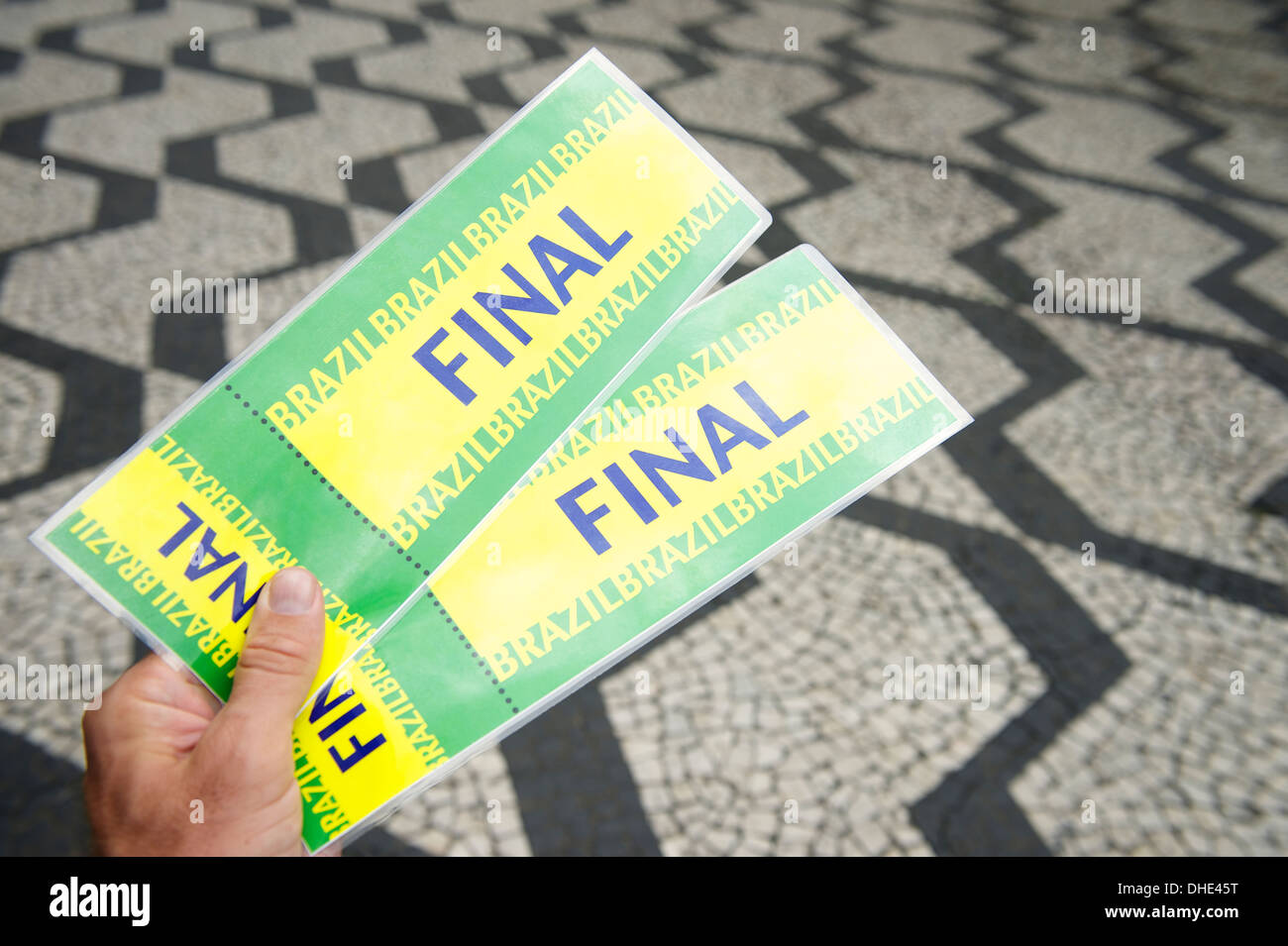 Hand holds pair of tickets to final football soccer World Cup event in ...