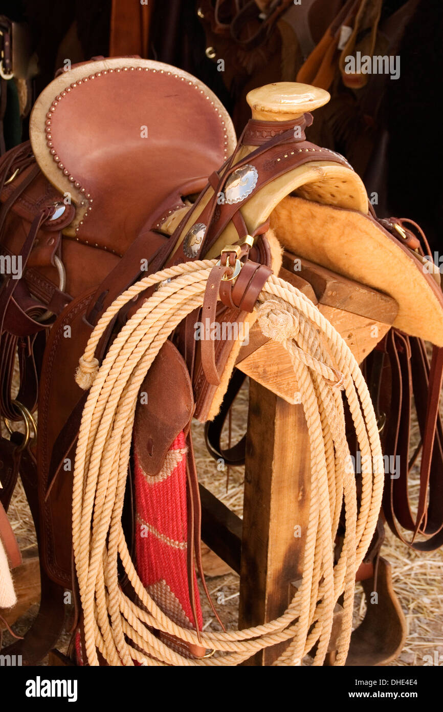 Saddle and rope, End of Trail Wild West Jubilee, near Albuquerque, New ...