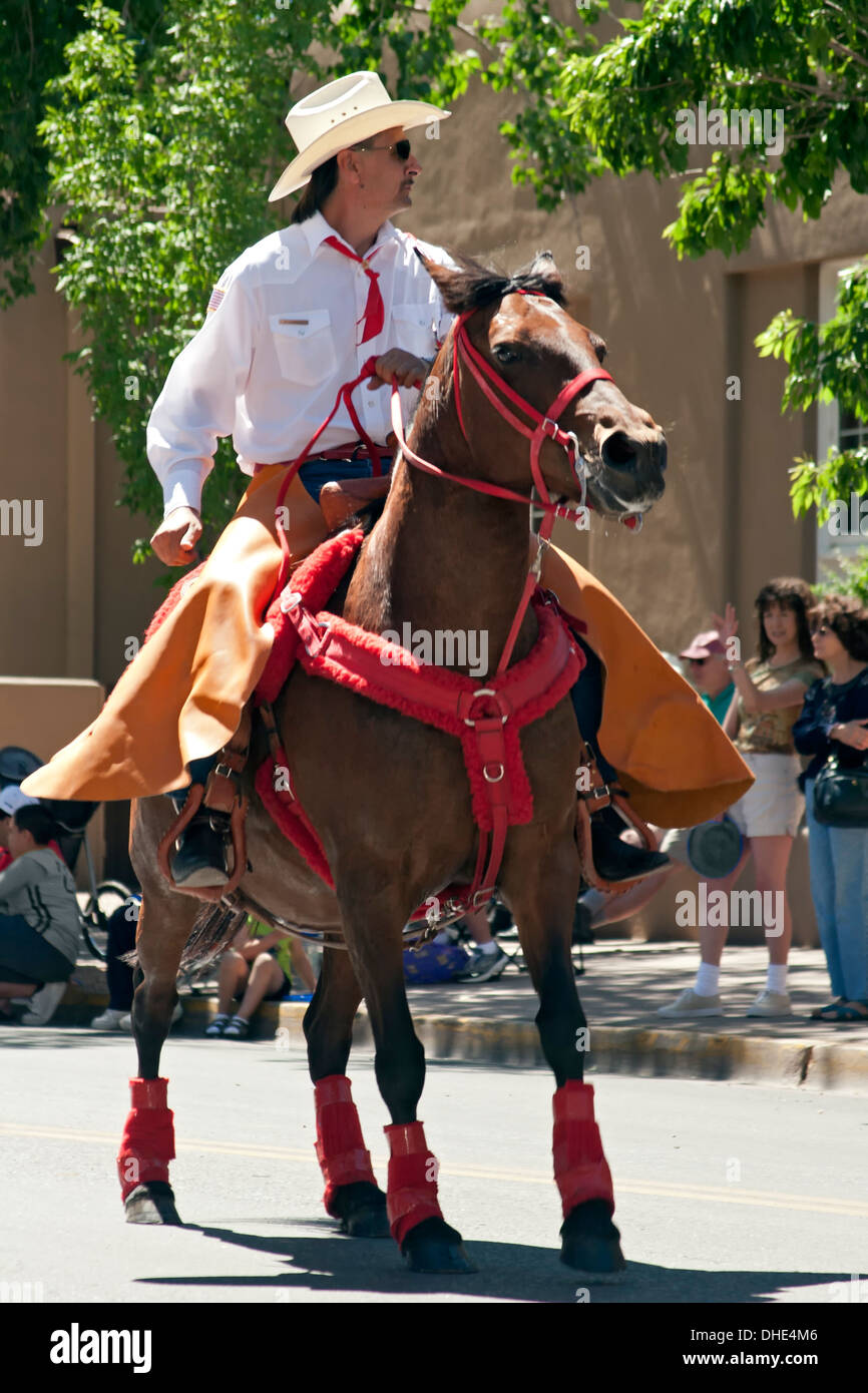 Cowboy on horse, Rodeo de Santa Fe Parade, New Mexico USA Stock Photo ...