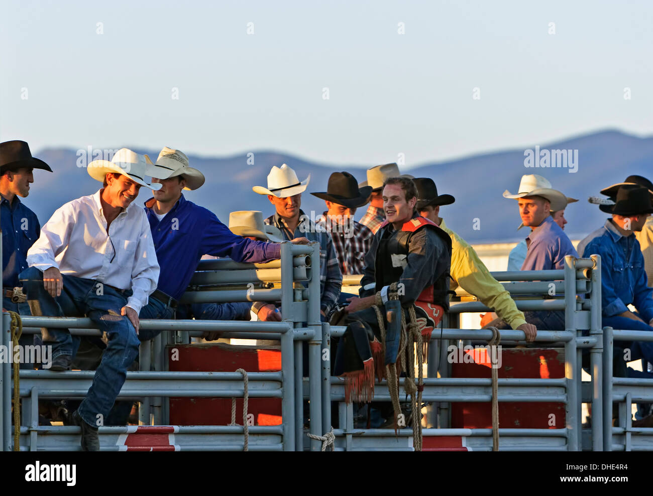 Cowboys relaxing between events, Rodeo de Santa Fe, New Mexico USA ...