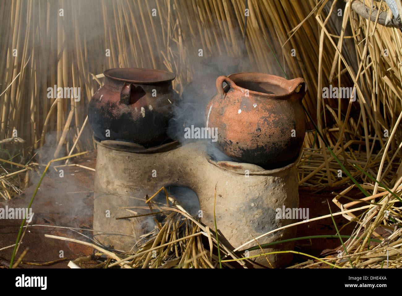 Clay stove on Chisawa, a reed island made by the Urus Iruitos people in ...