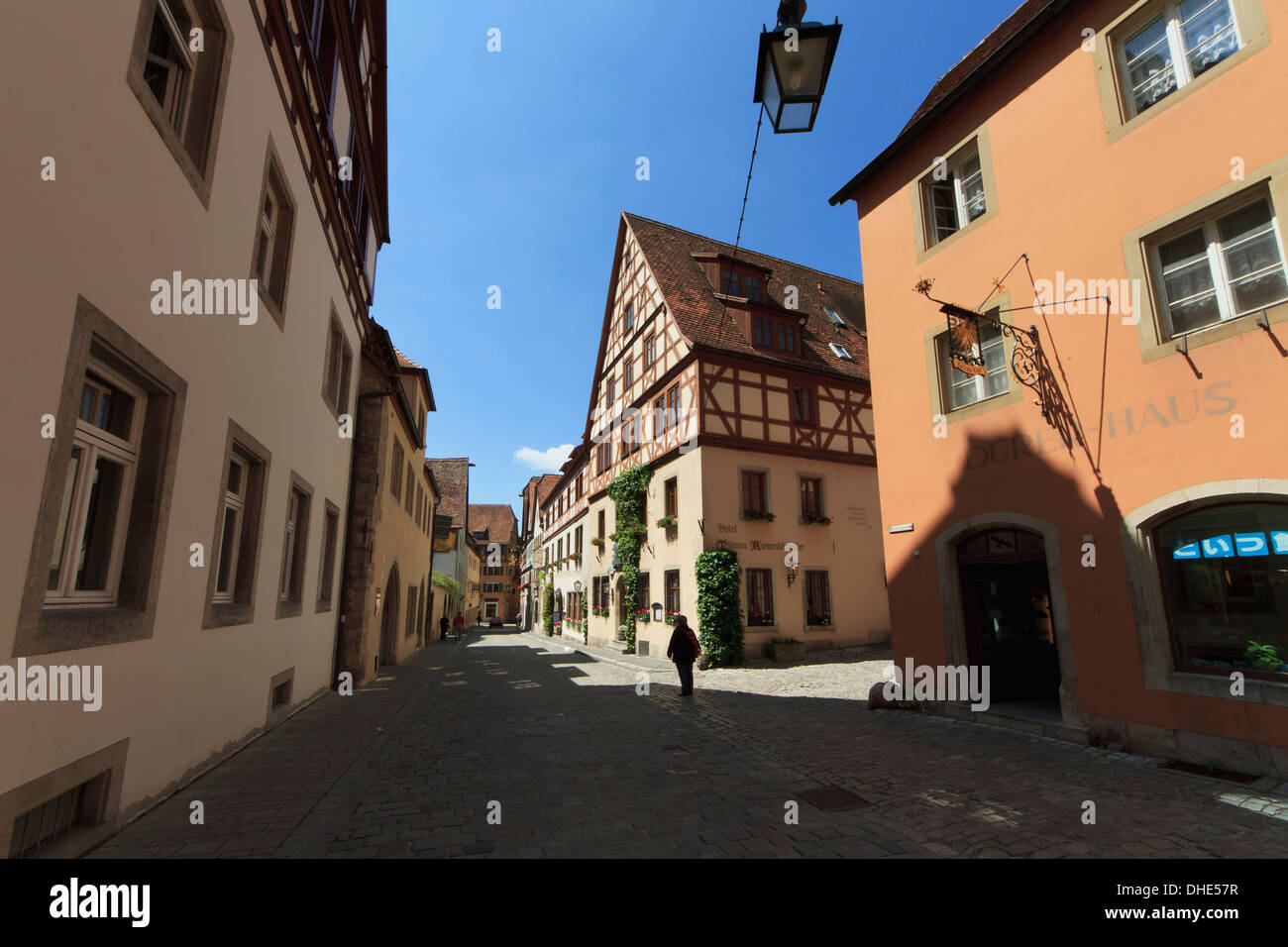 Medieval street scene, Rothenburg-ob-der-Tauber, Bavaria, Germany Stock ...