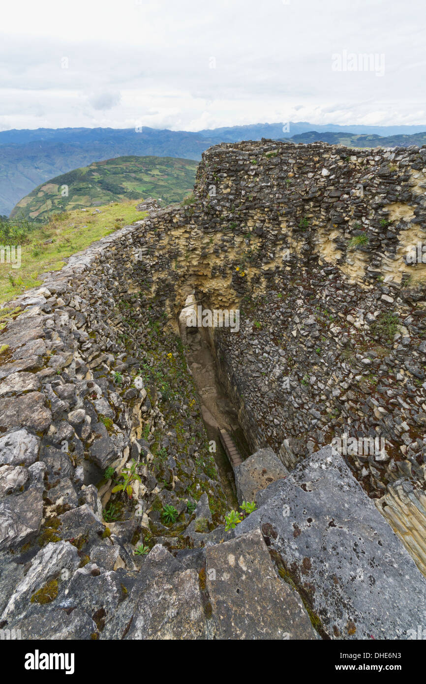 Funnel-shaped defensive entrance to Kuelap Fortress, Kuelap, Amazonas ...