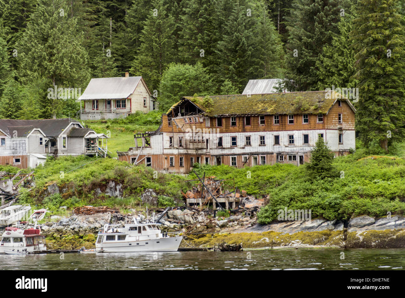 Butedale with remains of hotel and bunkhouse, Princess Royal Island ...