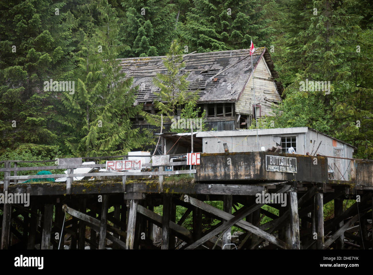 Butedale wharf with building remains, Princess Royal Island, mid-coast ...