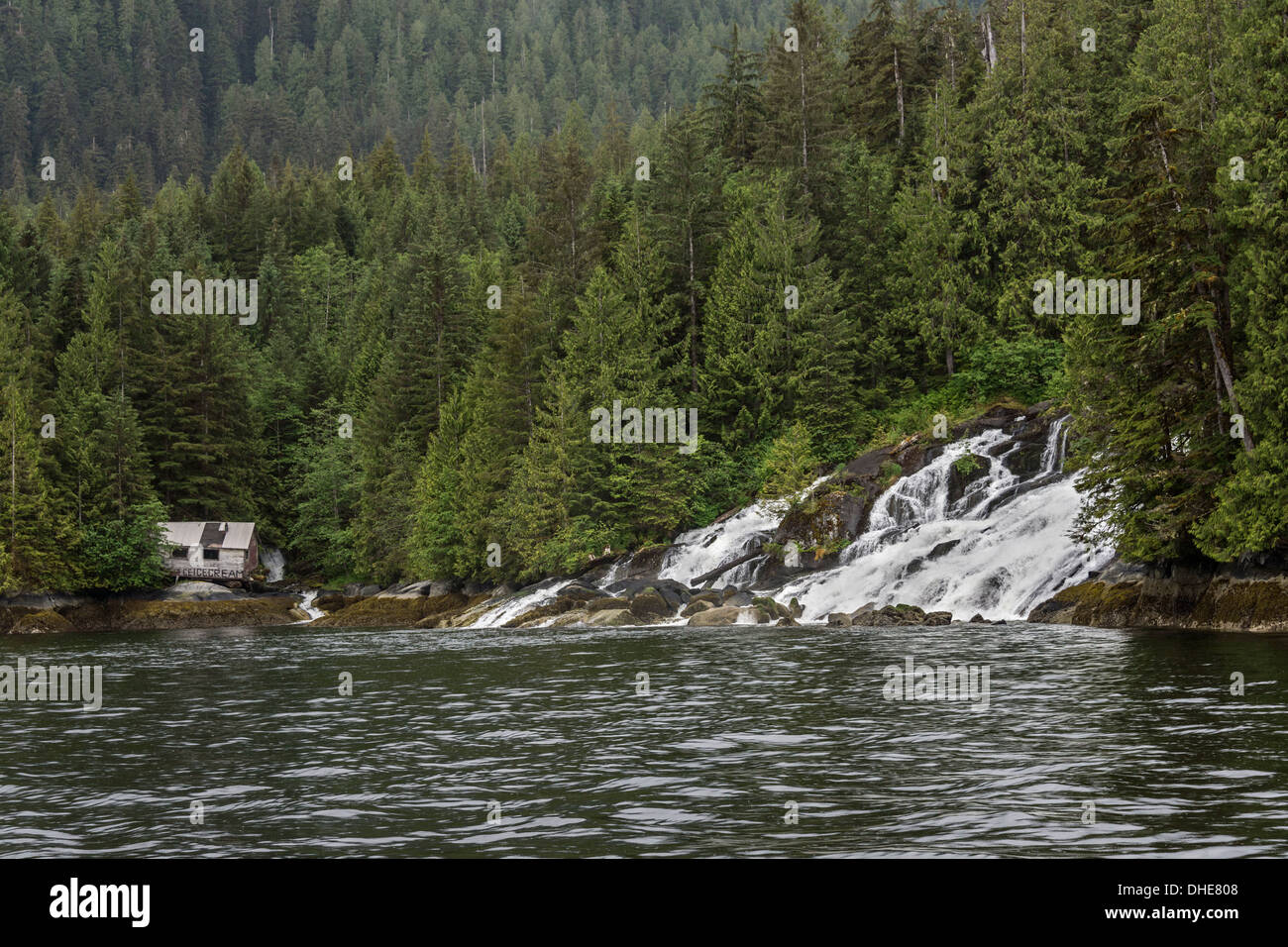 Butedale creek with remains of old store and Butedale Falls, Princess ...