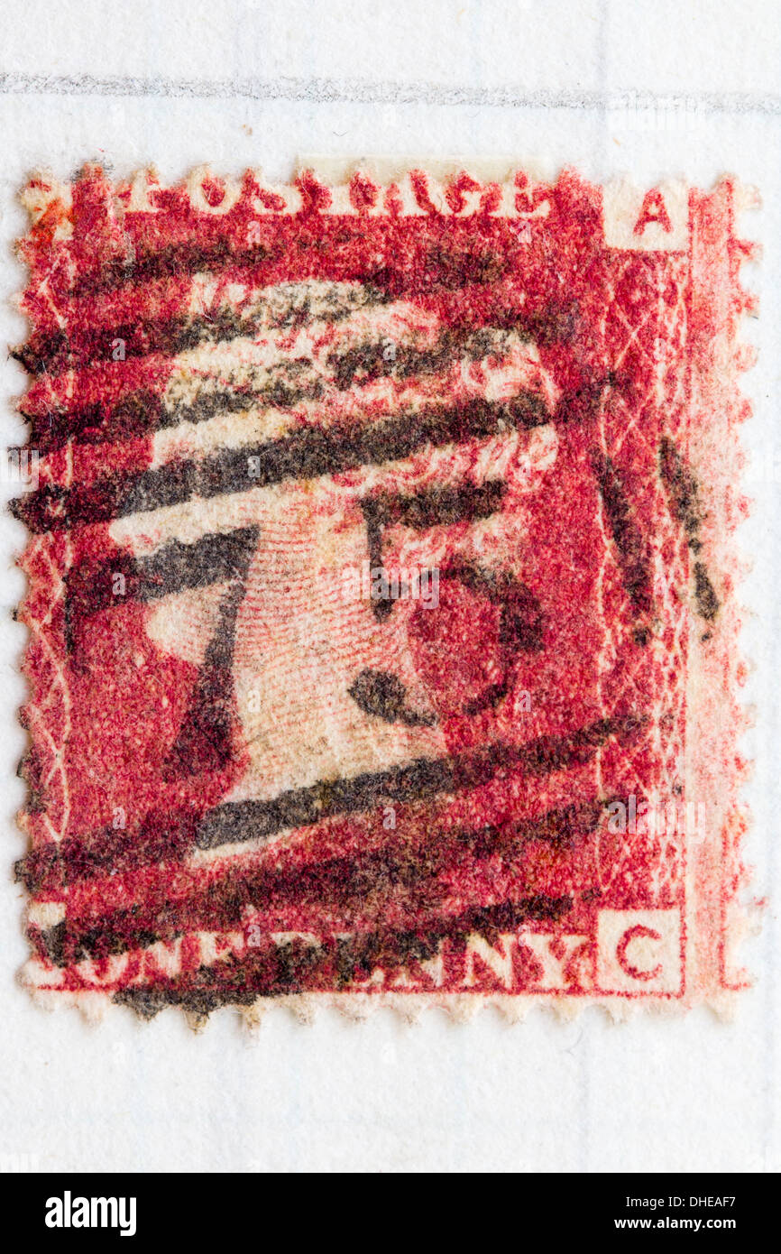 Victorian British stamp with Queen Victoria portrait, 1d, penny red ...