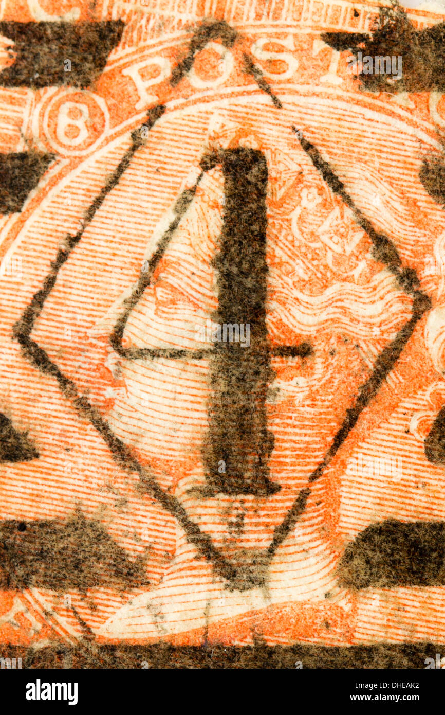 Victorian British stamp, 4d value, four pence. Cancelled with a black ...