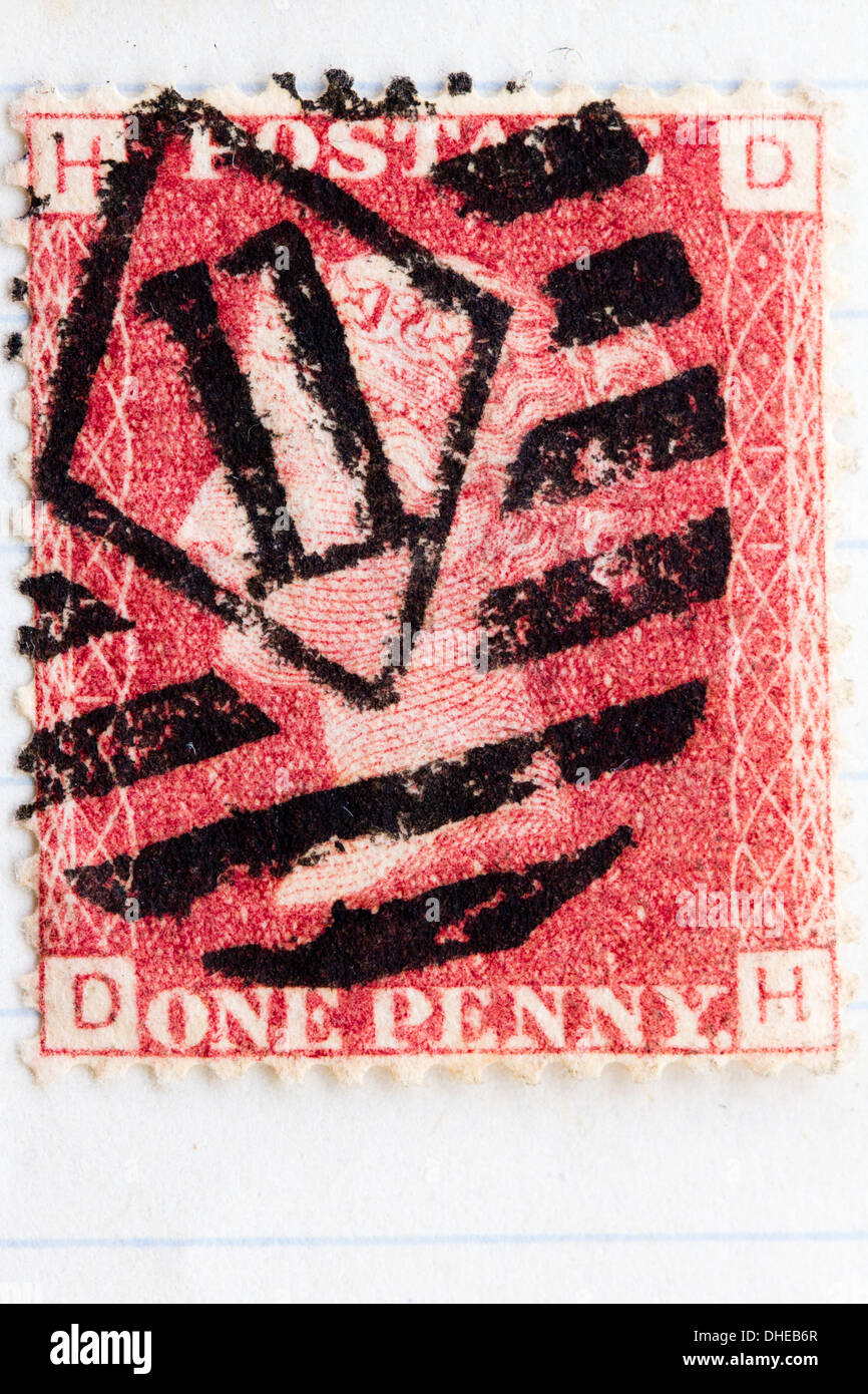 Victorian British stamp with Queen Victoria portrait, 1d, penny red ...
