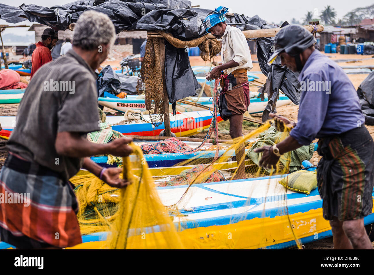 Negombo fish market (Lellama fish market), fishermen checking their ...