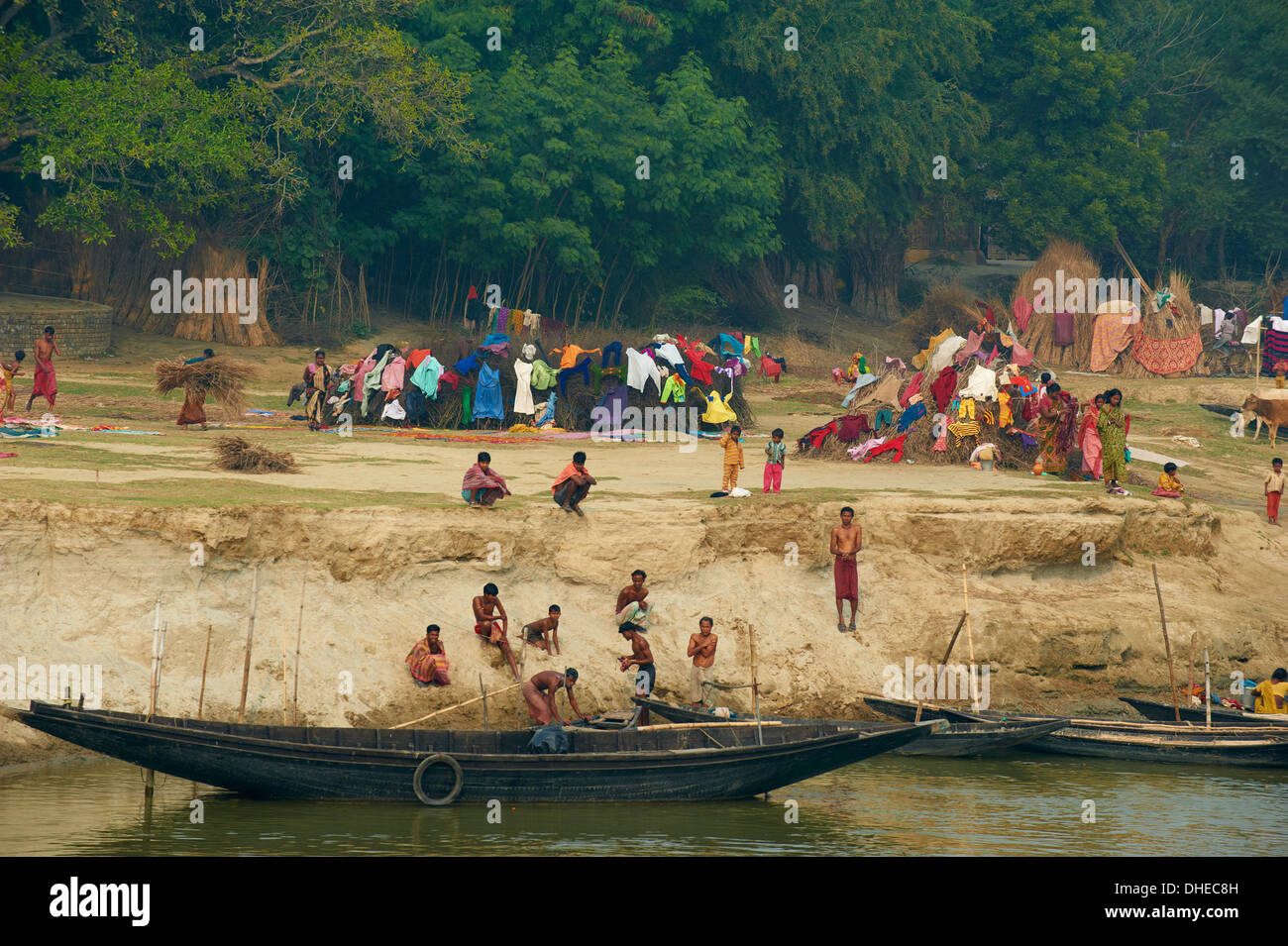 Village on the bank of the Hooghly River, part of the Ganges River ...