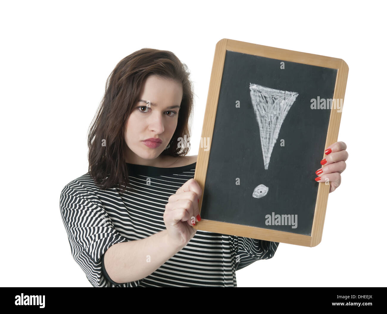 woman with exclamation mark Stock Photo - Alamy