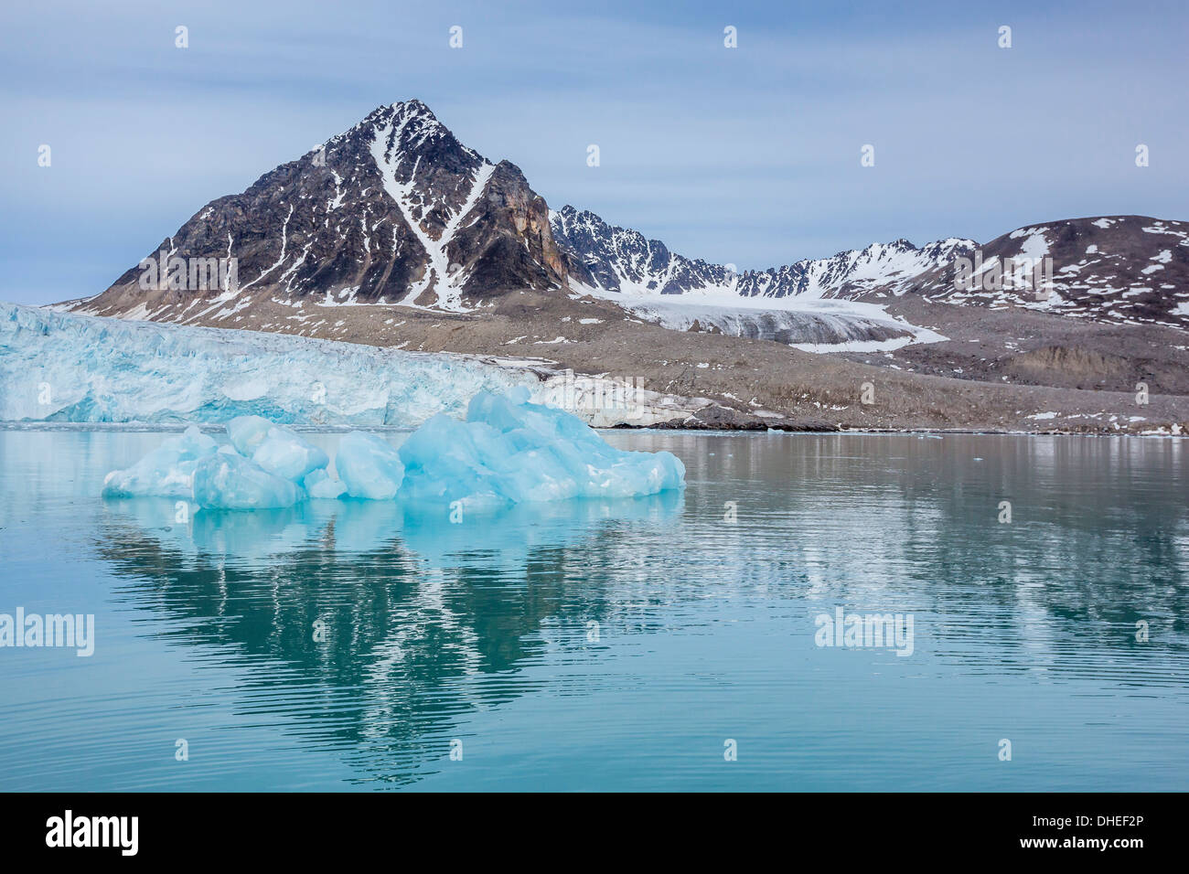 Calved glacial ice at Monacobreen, Spitsbergen, Svalbard, Norway ...