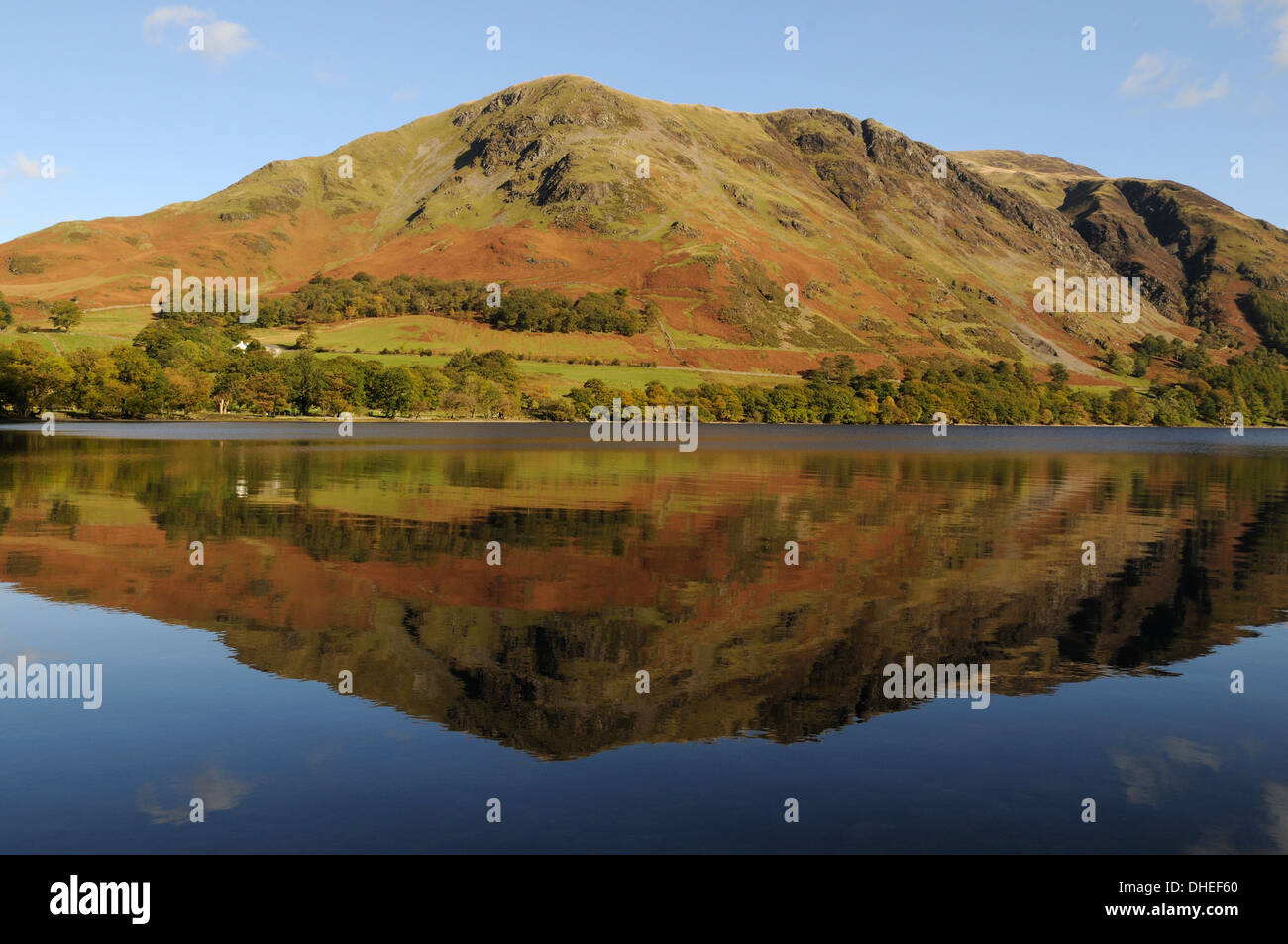 Autumn reflections Buttermere Lake Cumbria Lake District National Park ...