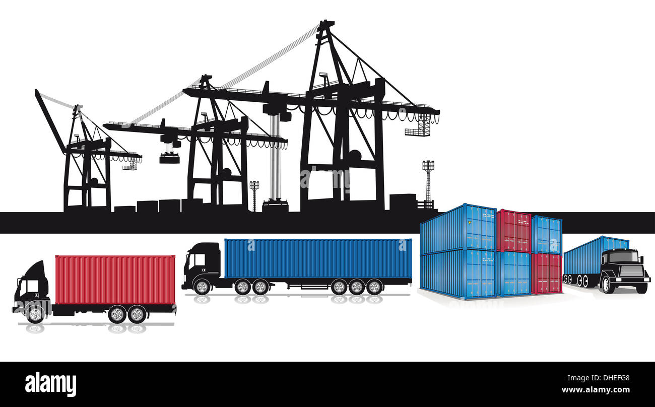 Loading containers at the port Stock Photo - Alamy