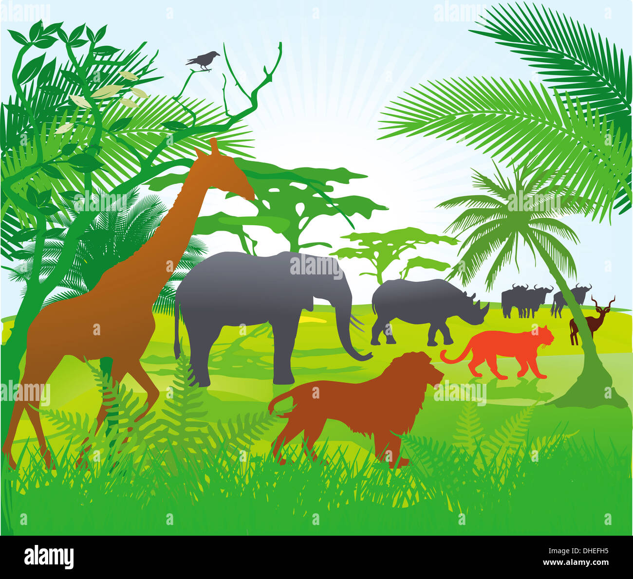 Jungle with animals Stock Photo - Alamy