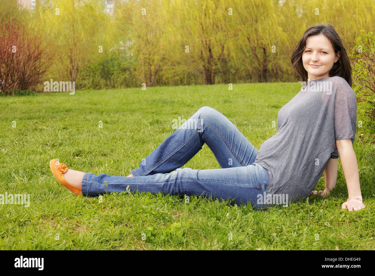 Contented young caucasian woman hi-res stock photography and images - Alamy