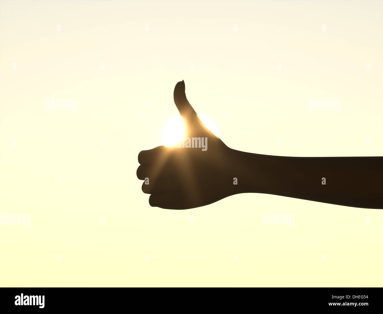 Thumb Up - Hand in front of Sun Stock Photo - Alamy