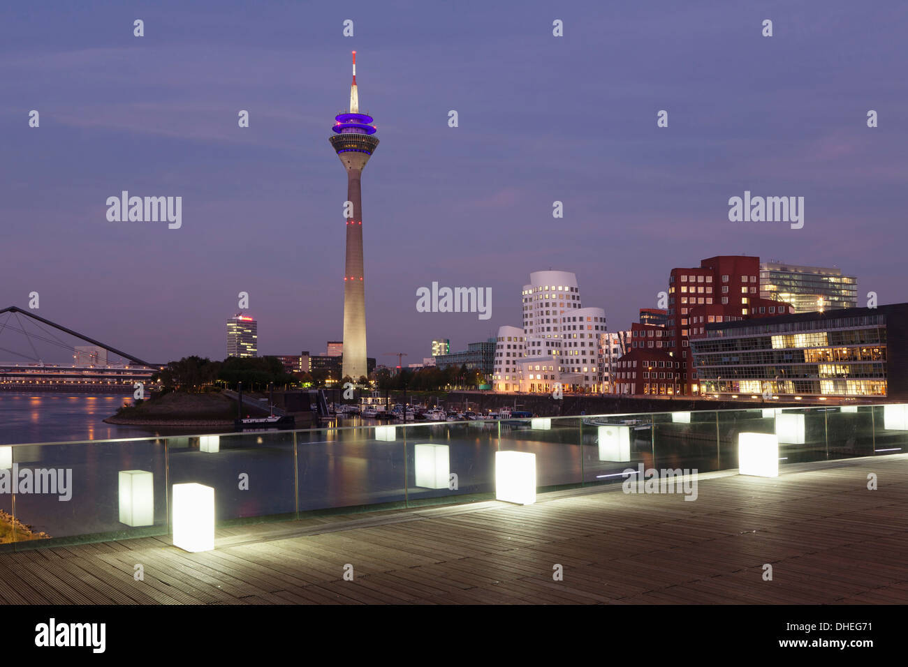 Media Harbour, Neuer Zollhof building and Rhineturm tower, Dusseldorf ...