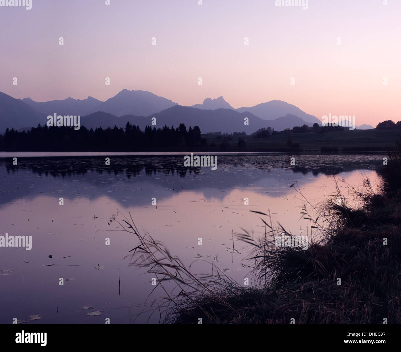 Hopfensee Lake at sunrise, near Fussen, Allgau, Bavaria, Germany ...
