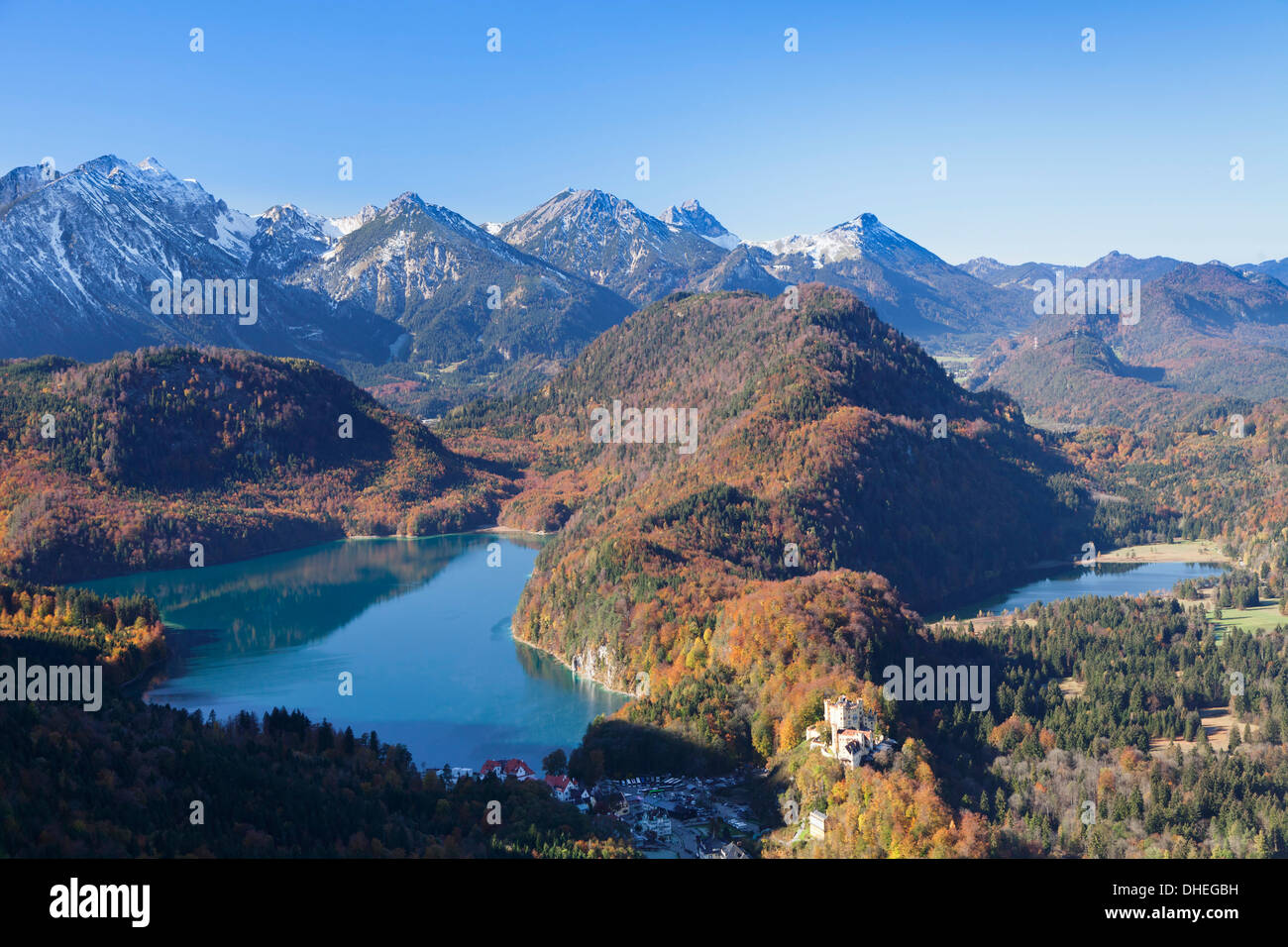 View of Alpsee Lake with Hohenschwangau Castle and Allgau Alps ...