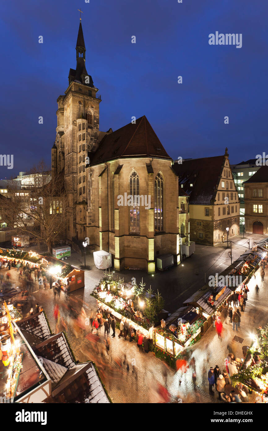 Christmas fair on Schillerplatz Square, Stiftskirche church, Stuttgart ...