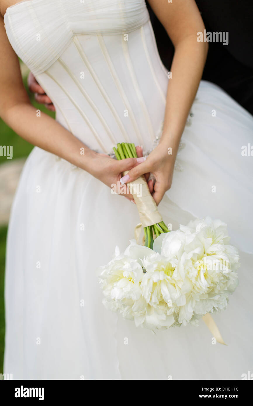 Beautiful woman female bride wedding gown dress white flowers hi-res ...