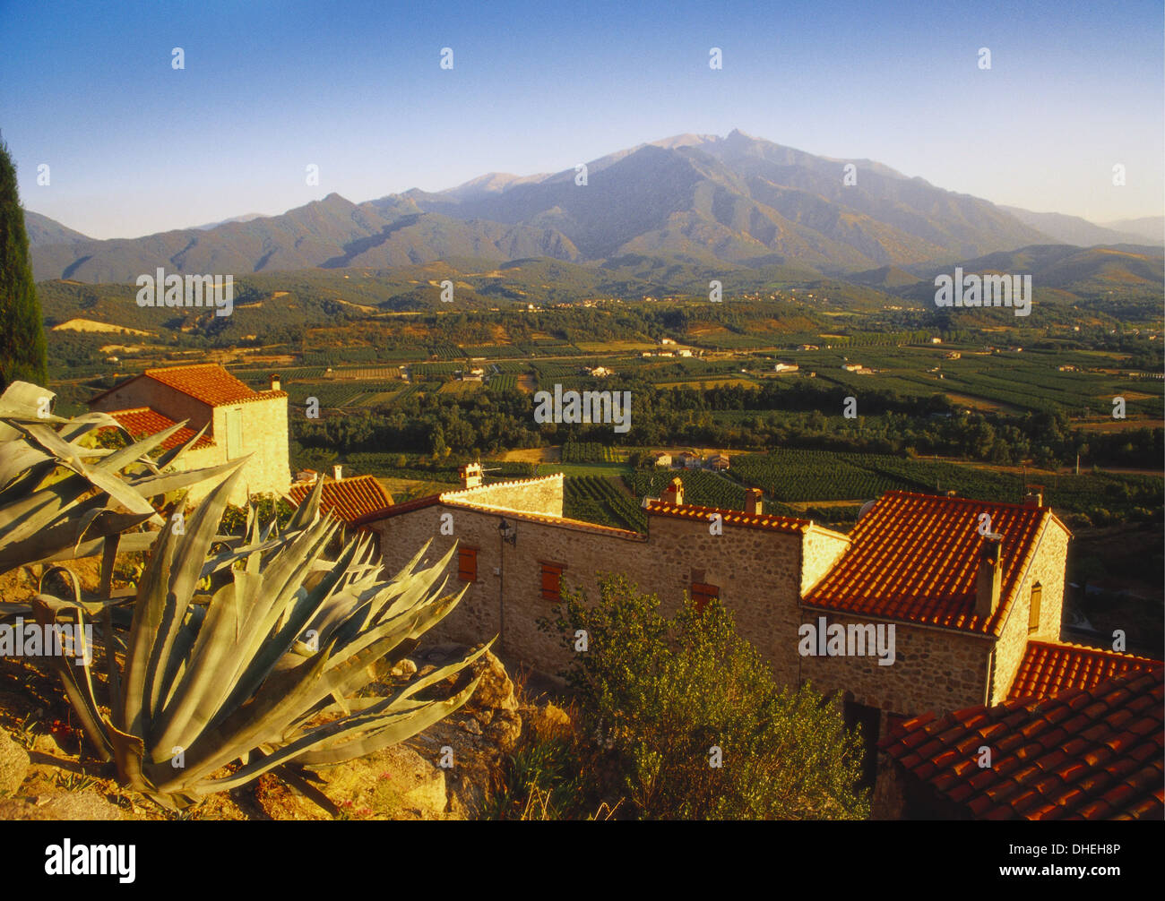 View of Mt Canigou From a Rustic Village, Pyrenees Orientales ...