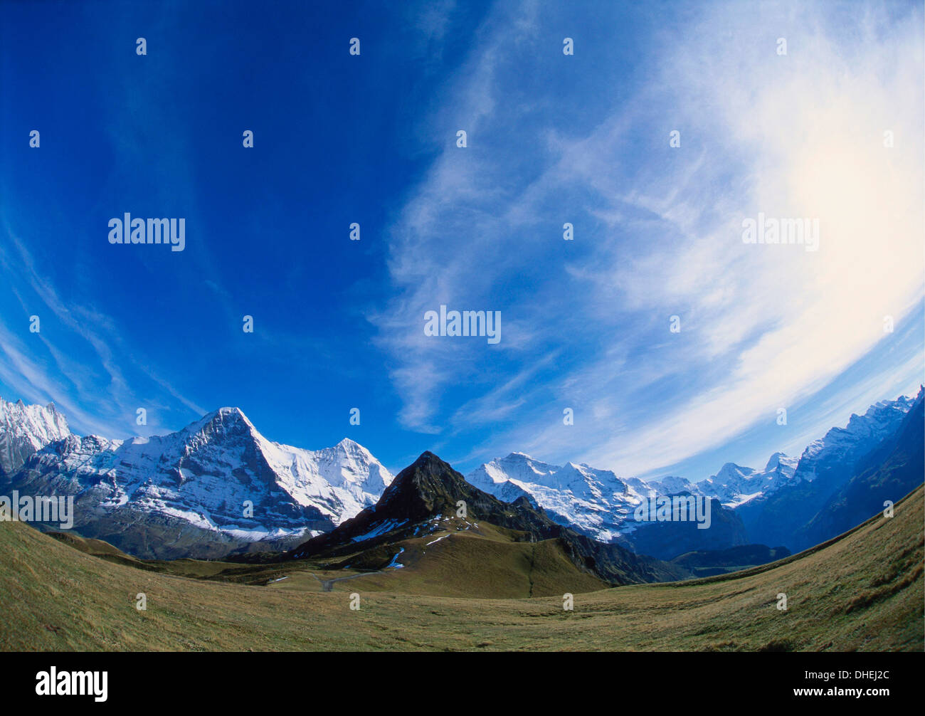 Fish Eye Lens of Mt Eiger, Mt Jungfrau and Mt Monch, Bernese Oberland ...