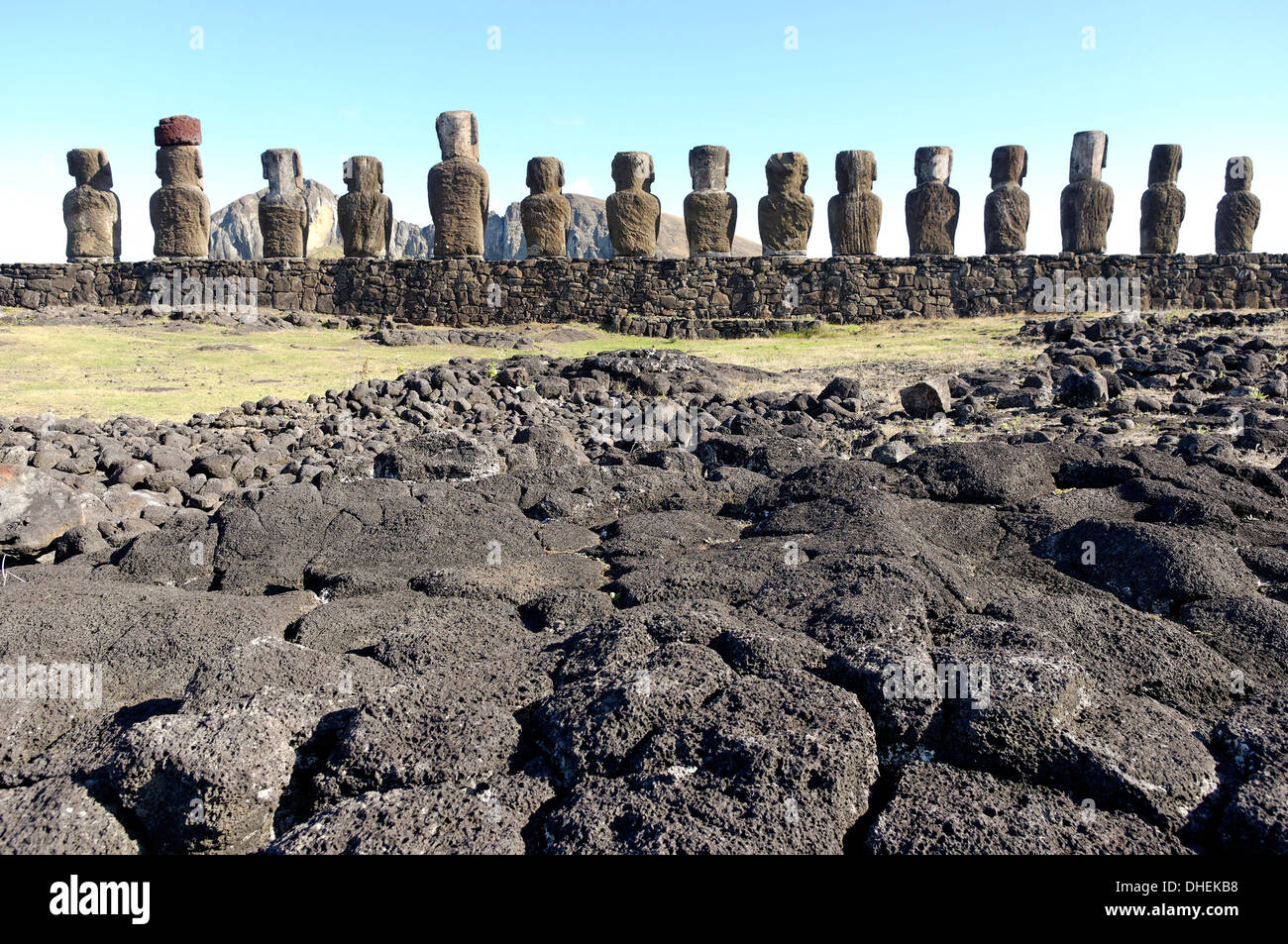Ahu Tongariki where 15 moai statues stand with their backs to the ocean ...