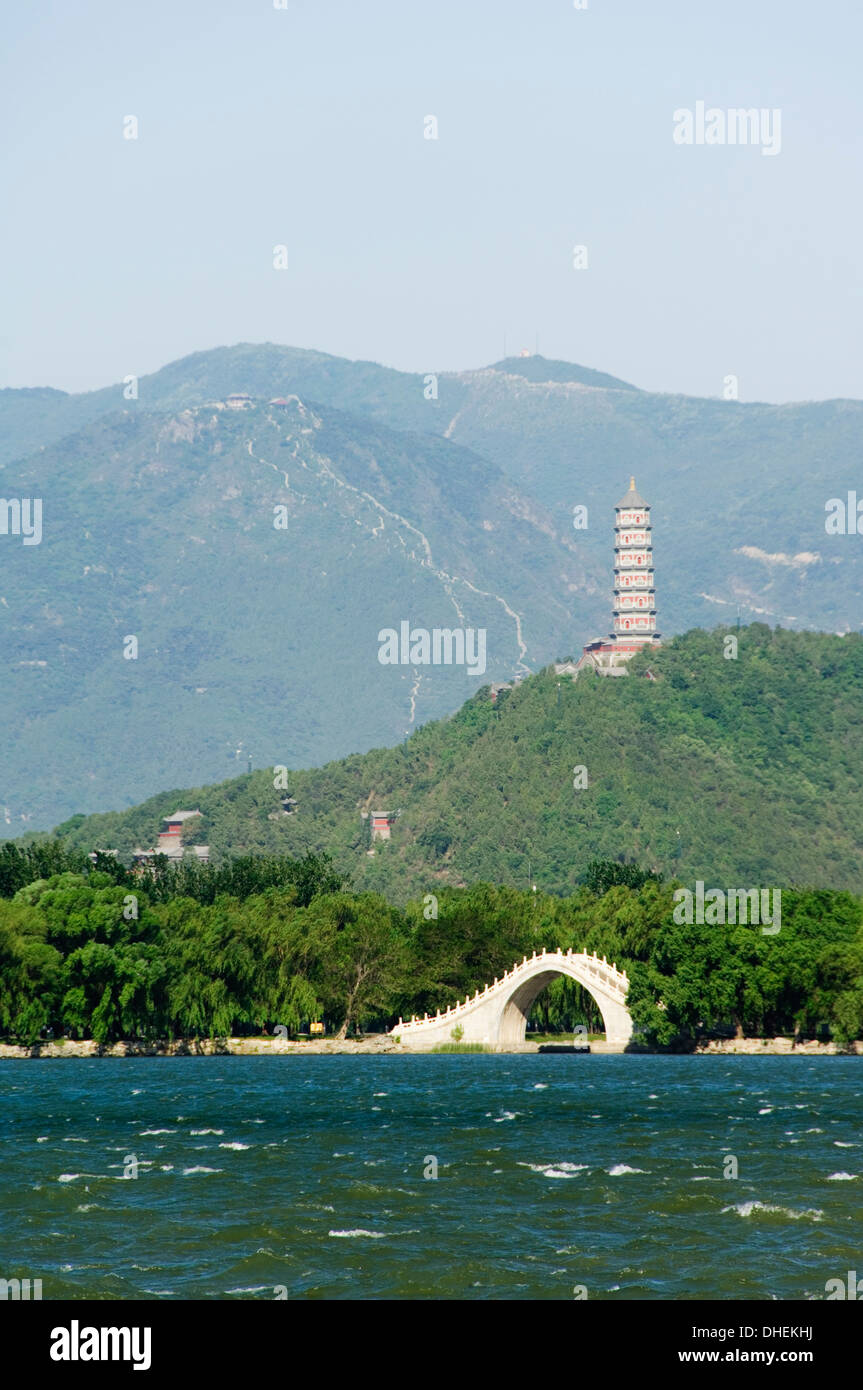 A pagoda on Yuquan Mountain seen across Kunming Lake at Yihe Yuan (The ...