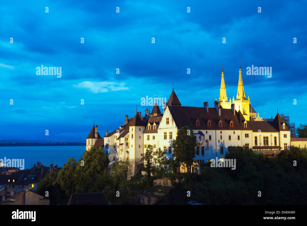The 15th century chateau and cathedral, Neuchatel, Switzerland, Europe ...