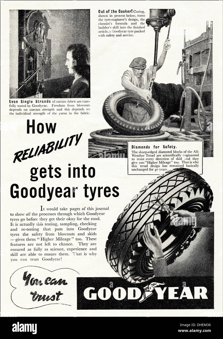 Advertisement advertising GOODYEAR TYRES motoring magazine advert circa ...