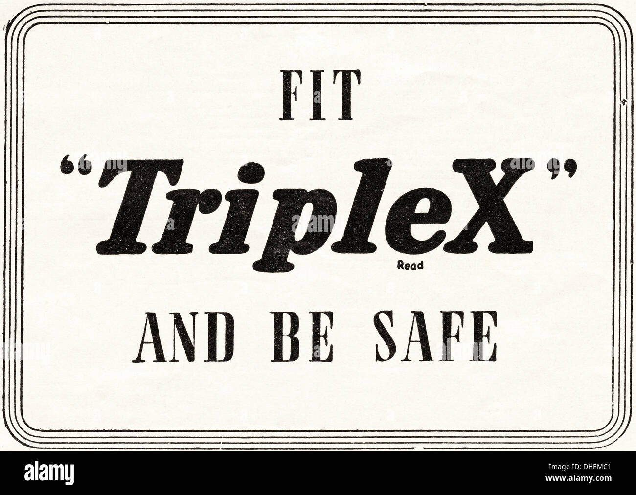 Advertisement advertising TRIPLEX safety glass for car windscreens ...