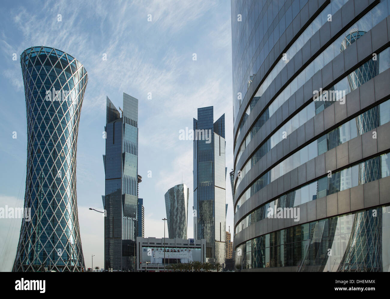 Futuristic skyscrapers downtown in Doha, Qatar, Middle East Stock Photo ...
