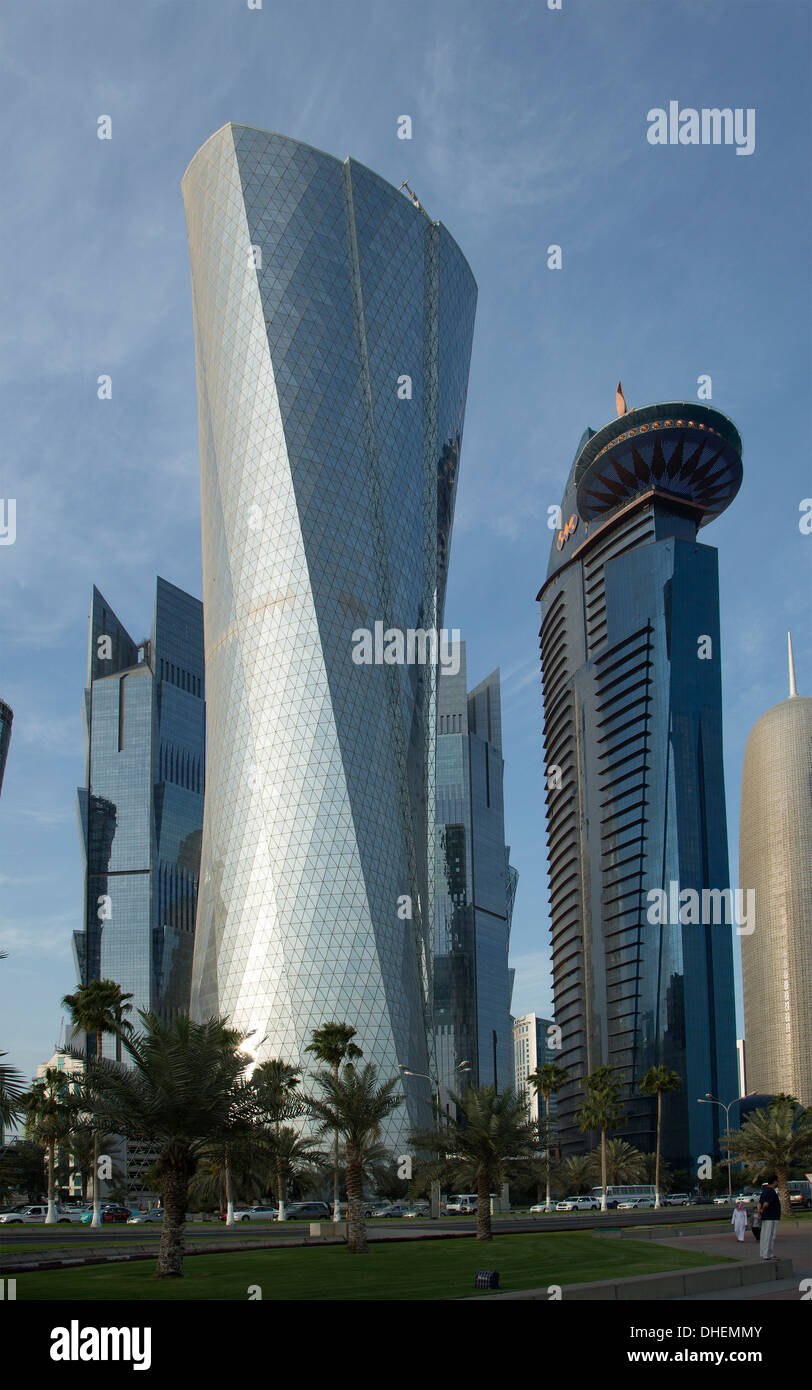 Futuristic skyscrapers downtown in Doha, Qatar, Middle East Stock Photo ...