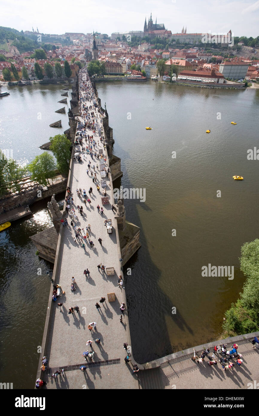 View of Charles Bridge, UNESCO, from Old Town Bridge Tower, River ...
