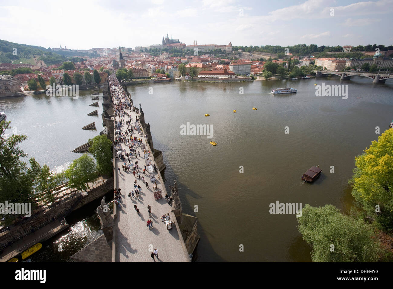 View of Charles Bridge, UNESCO, from Old Town Bridge Tower, River ...