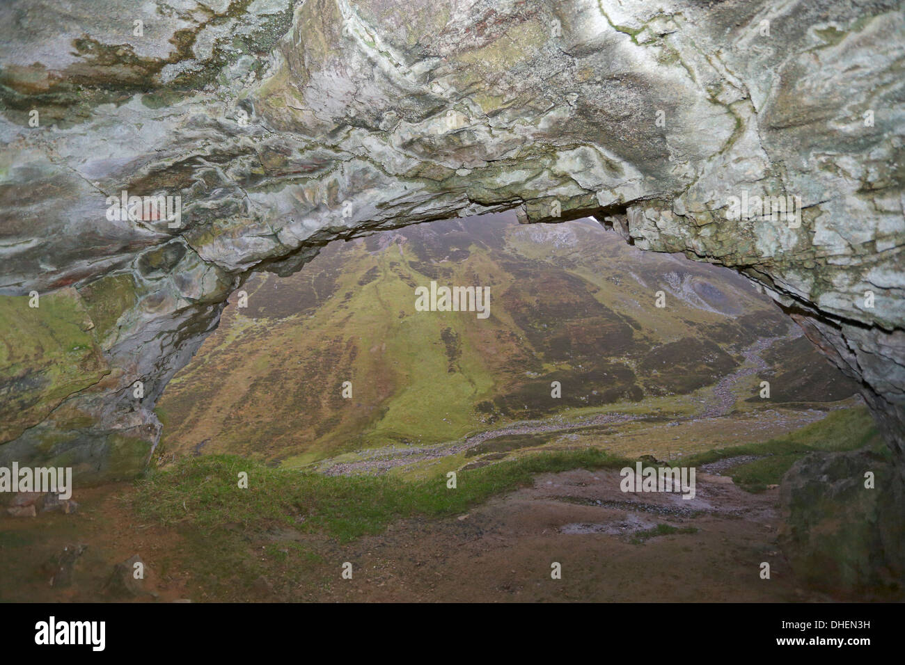 Looking out of Inchnadamph Bone Caves Stock Photo - Alamy