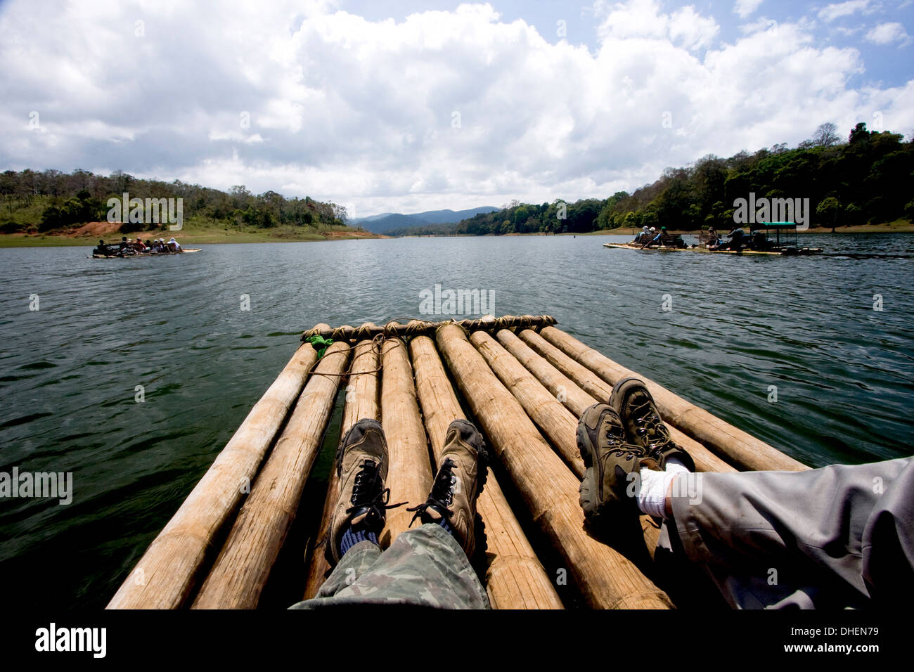 Bamboo rafting, Periyar Tiger Reserve, Thekkady, Kerala, India, Asia ...