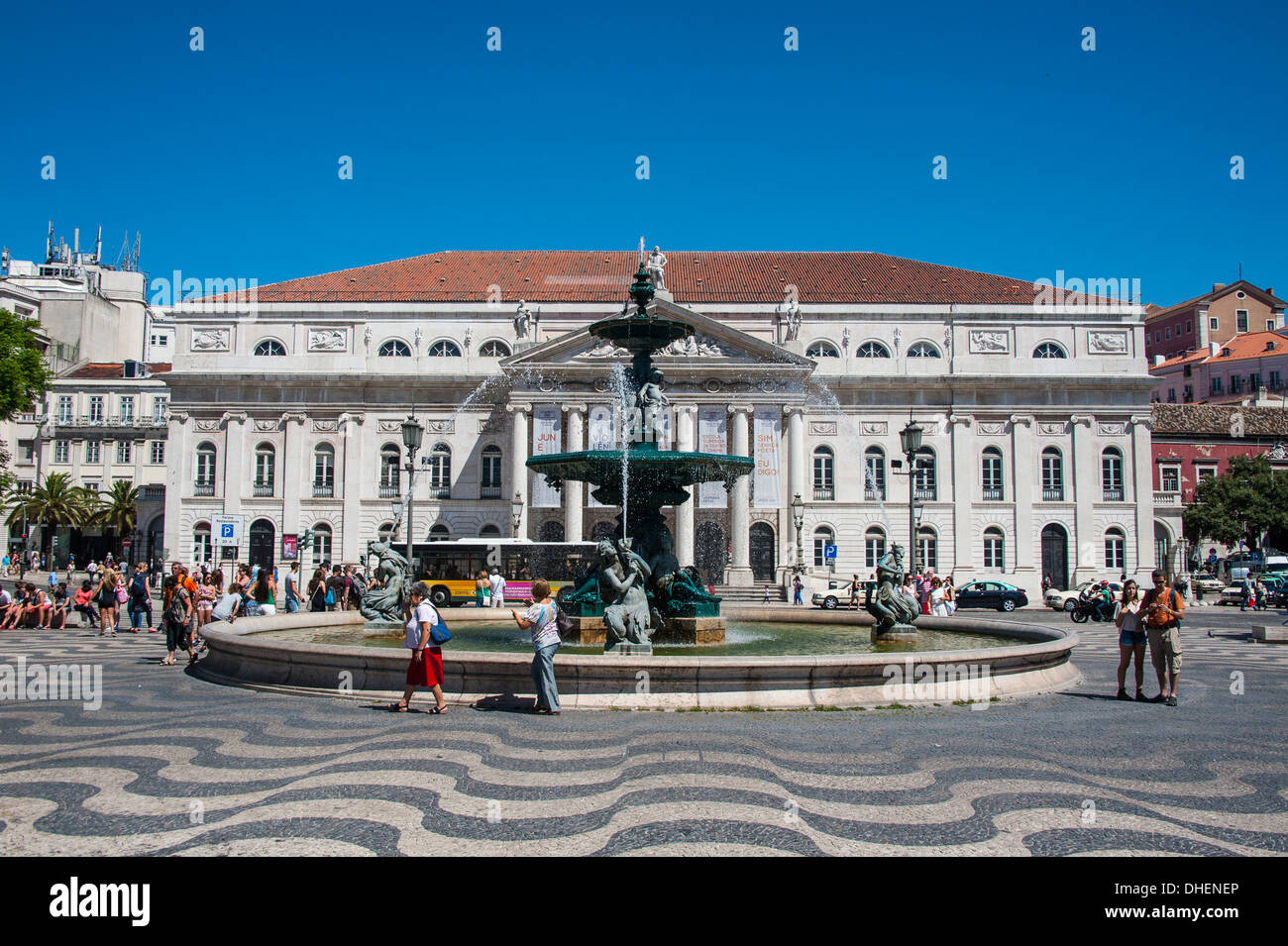Fountain on the Rossio Square (Pedro IV Square), Lisbon, Portugal ...