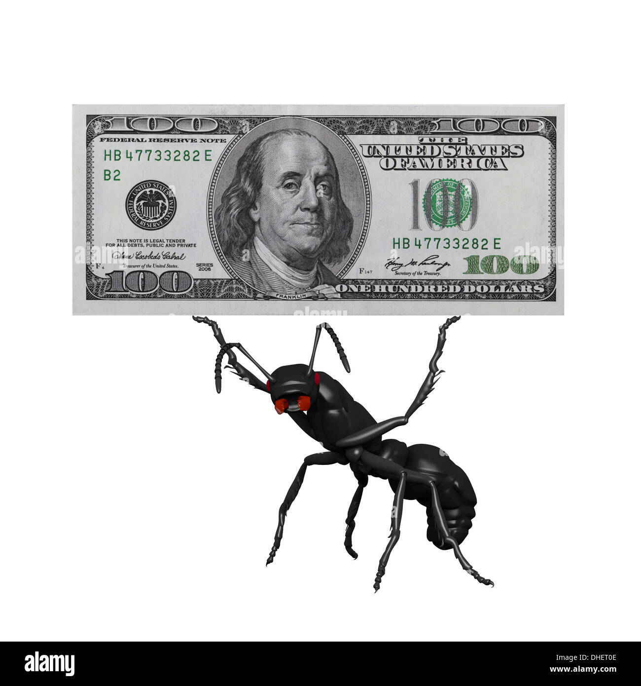 ant carrying a 100 dollar bill computer render Stock Photo - Alamy