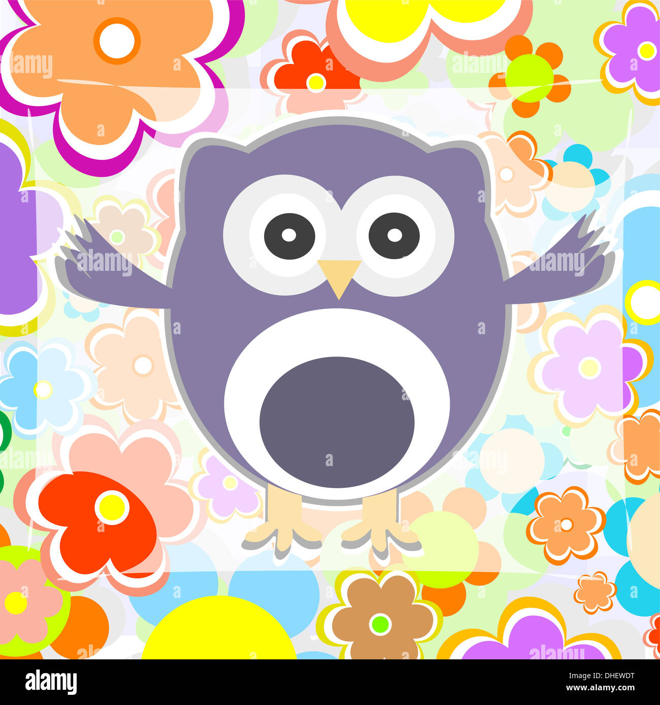 cute summer background owl with flower Stock Photo - Alamy