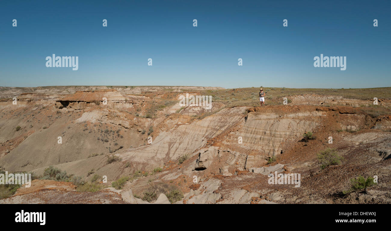 Woman overlooking valley in Dinosaur Provincial Park Stock Photo - Alamy