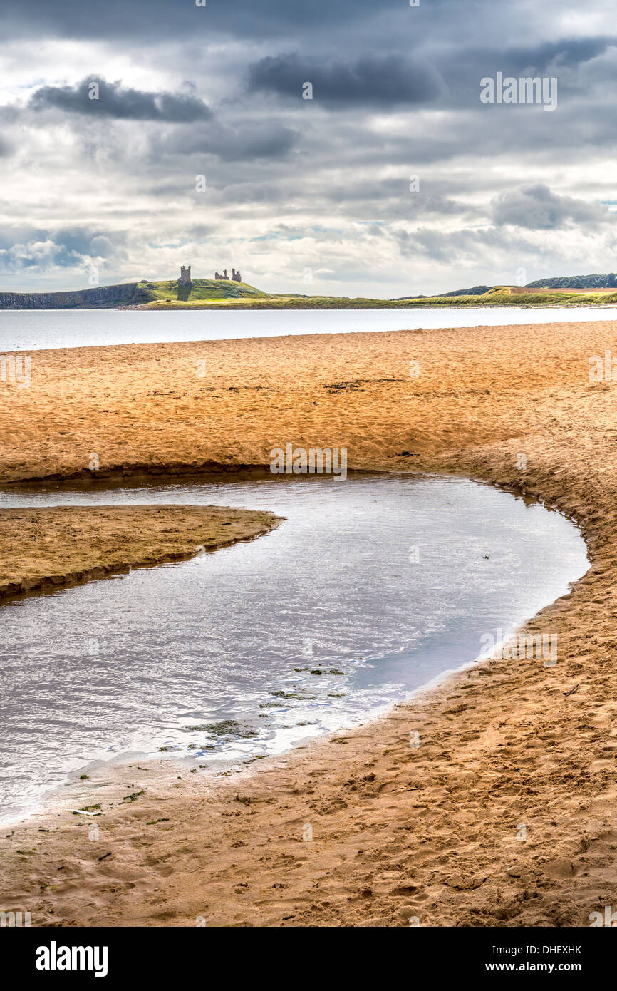 Dunstanburgh Castle and Embleton Beach, Northumberland, England, UK, GB ...