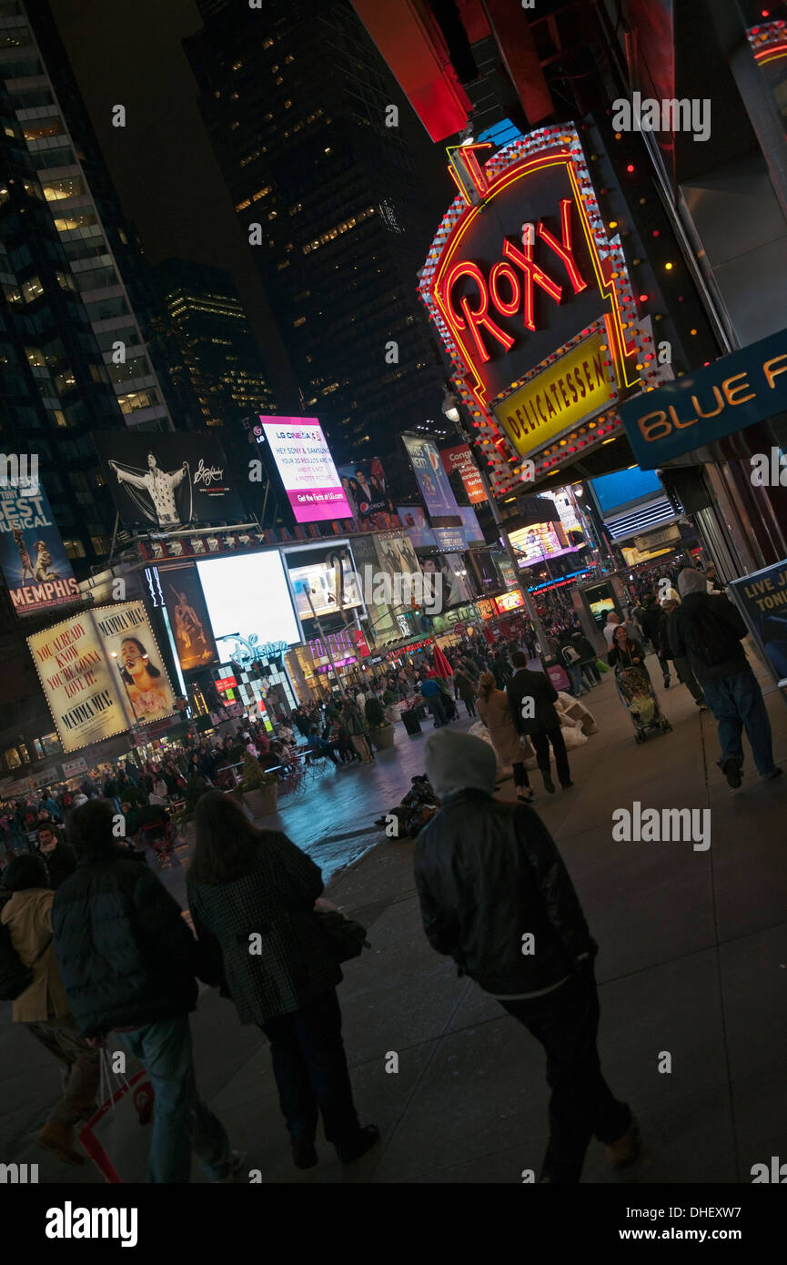 Times Square at night the hub of the Broadway Theater District ...