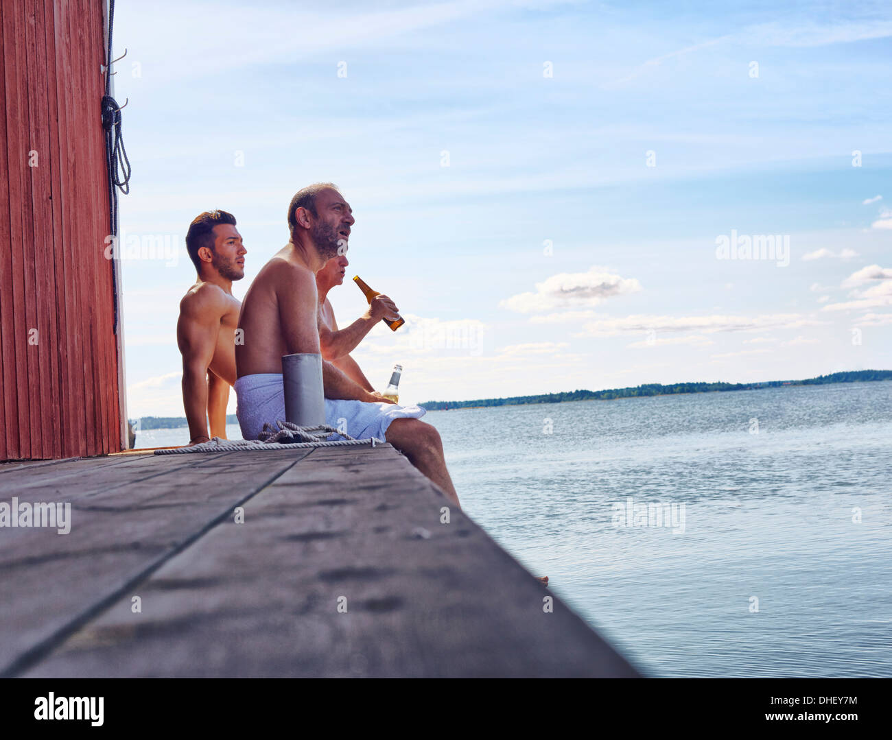 Three male friends sitting outside sauna enjoying beer Stock Photo - Alamy Three male friends sitting outside sauna enjoying beer Stock Photo - Alamy