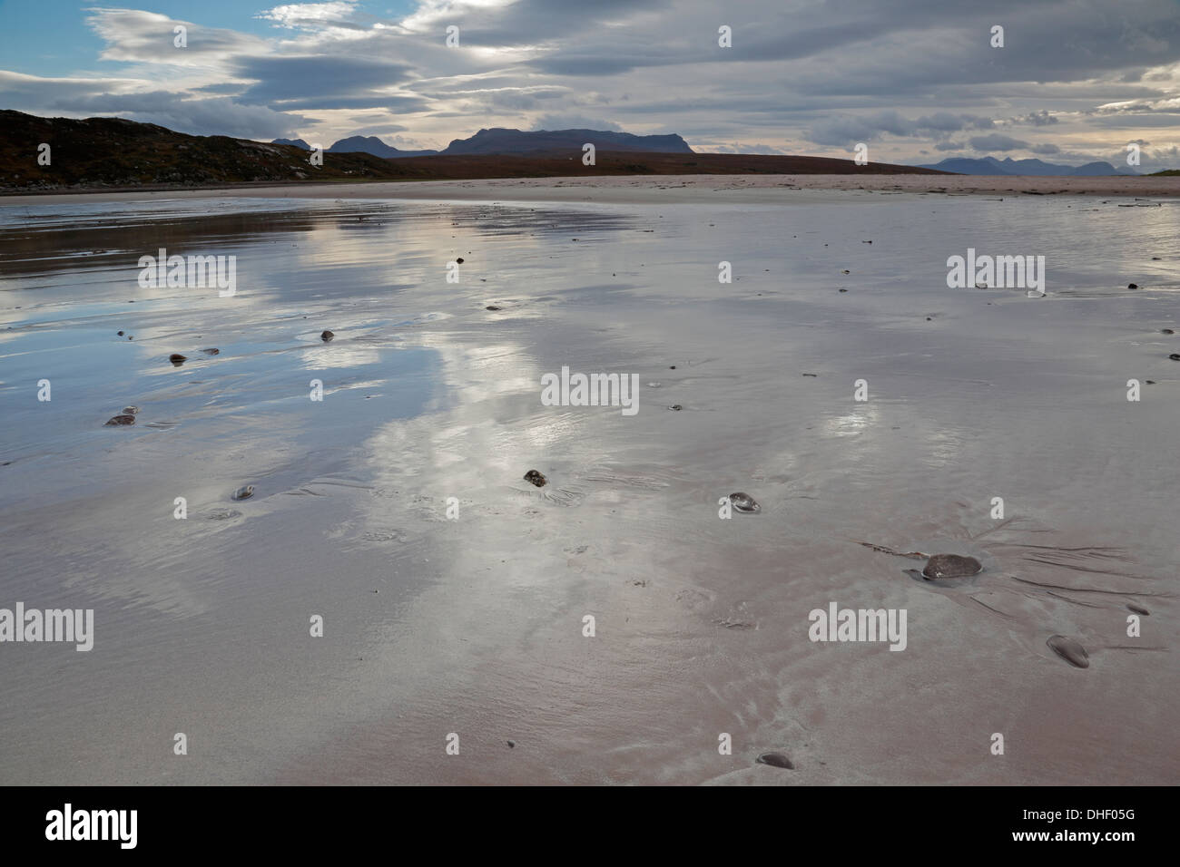 View from Achnahaird Beach looking towards the Assynt Mountains Stock ...